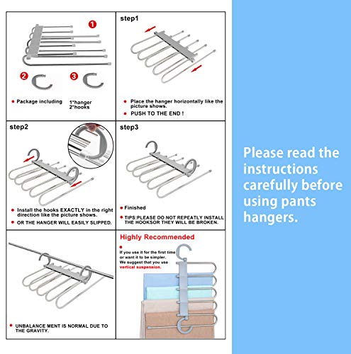 SOSOPIN Space Saving Pants Hangers Non-Slip Clothes Organizer 5 Layered Pants Rack for Scarf Jeans (Grey, 2 Pcs)