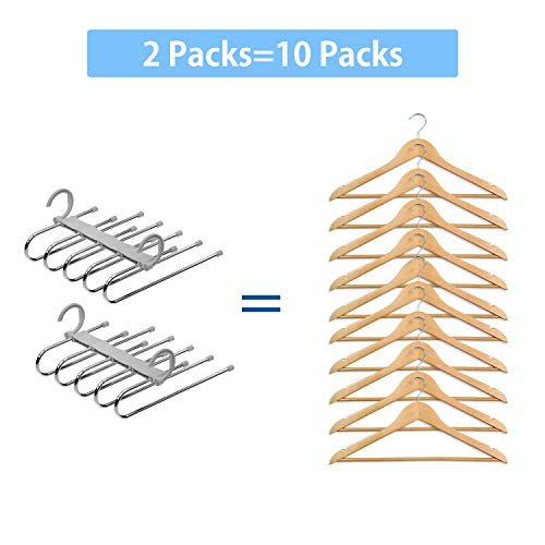 SOSOPIN Space Saving Pants Hangers Non-Slip Clothes Organizer 5 Layered Pants Rack for Scarf Jeans (Grey, 2 Pcs)