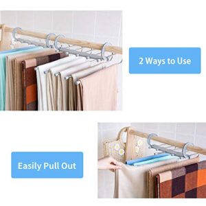 SOSOPIN Space Saving Pants Hangers Non-Slip Clothes Organizer 5 Layered Pants Rack for Scarf Jeans (Grey, 2 Pcs)