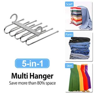 SOSOPIN Space Saving Pants Hangers Non-Slip Clothes Organizer 5 Layered Pants Rack for Scarf Jeans (Grey, 2 Pcs)