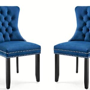 Set of 2 Dining Chairs Modern for Dining Room Kitchen Accent Side Chair Velvet Button Tufted Padded Cushion Seat and Back (Sapphire Blue)