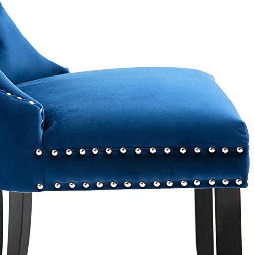 Set of 2 Dining Chairs Modern for Dining Room Kitchen Accent Side Chair Velvet Button Tufted Padded Cushion Seat and Back (Sapphire Blue)