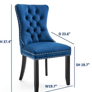 Set of 2 Dining Chairs Modern for Dining Room Kitchen Accent Side Chair Velvet Button Tufted Padded Cushion Seat and Back (Sapphire Blue)