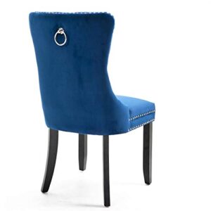 Set of 2 Dining Chairs Modern for Dining Room Kitchen Accent Side Chair Velvet Button Tufted Padded Cushion Seat and Back (Sapphire Blue)