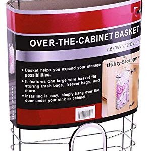 Dependable Industries Over the Cabinet Grocery Bag Holder Dispenser Basket Garbage Bag Rack Kitchen Storage Chrome