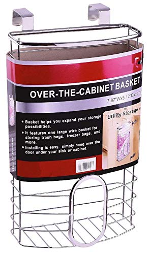 Dependable Industries Over the Cabinet Grocery Bag Holder Dispenser Basket Garbage Bag Rack Kitchen Storage Chrome