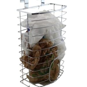 Dependable Industries Over the Cabinet Grocery Bag Holder Dispenser Basket Garbage Bag Rack Kitchen Storage Chrome