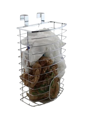 Dependable Industries Over the Cabinet Grocery Bag Holder Dispenser Basket Garbage Bag Rack Kitchen Storage Chrome