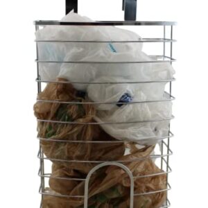 Dependable Industries Over the Cabinet Grocery Bag Holder Dispenser Basket Garbage Bag Rack Kitchen Storage Chrome