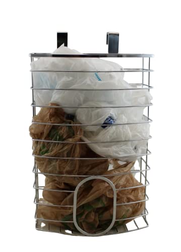 Dependable Industries Over the Cabinet Grocery Bag Holder Dispenser Basket Garbage Bag Rack Kitchen Storage Chrome