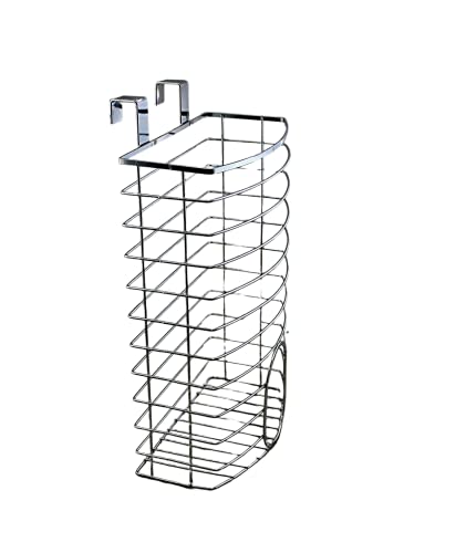 Dependable Industries Over the Cabinet Grocery Bag Holder Dispenser Basket Garbage Bag Rack Kitchen Storage Chrome