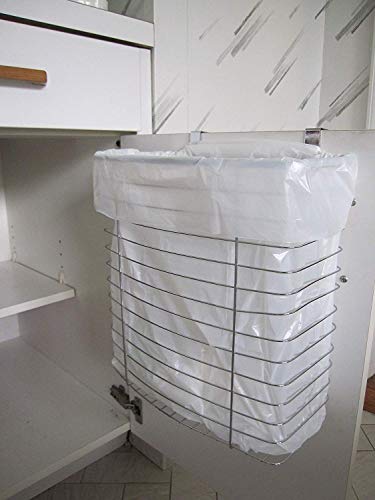 Dependable Industries Over the Cabinet Grocery Bag Holder Dispenser Basket Garbage Bag Rack Kitchen Storage Chrome