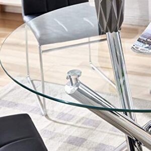 STYLIFING Round Glass Dining Table - Modern Round Dining Table with Tempered Glass Top, Silver Chrome Plated Metal Legs, Kitchen Table Dining Room Table for 4, Coffee Table for Living Room,Small Space