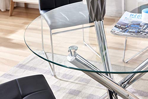 STYLIFING Round Glass Dining Table - Modern Round Dining Table with Tempered Glass Top, Silver Chrome Plated Metal Legs, Kitchen Table Dining Room Table for 4, Coffee Table for Living Room,Small Space