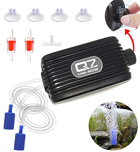 Aquarium Air Pump for Fist Tank - Small and Quiet Dual Outlet Aerator Pump Fish Tank Oxygen Bubbler with Aquarium Air Pump Accessories Air Stones Airline Tube Check Valves