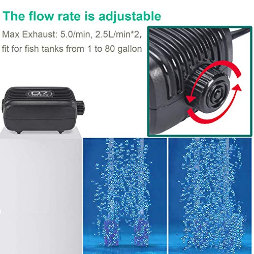 Aquarium Air Pump for Fist Tank - Small and Quiet Dual Outlet Aerator Pump Fish Tank Oxygen Bubbler with Aquarium Air Pump Accessories Air Stones Airline Tube Check Valves