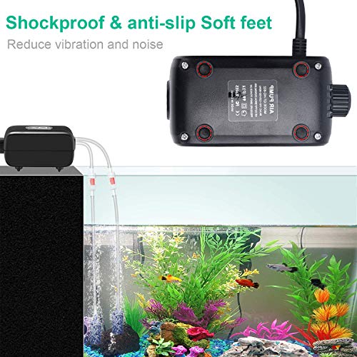 Aquarium Air Pump for Fist Tank - Small and Quiet Dual Outlet Aerator Pump Fish Tank Oxygen Bubbler with Aquarium Air Pump Accessories Air Stones Airline Tube Check Valves