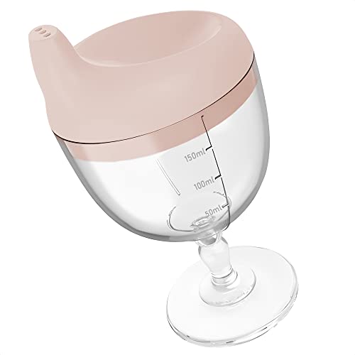 VIKROM Plastic Goblet Sippy Cup Wine Glass - 5oz Wine Glass Sippy Cup - No Spill Sippy Wine Glass with Lid Anti-fall Beverage Mug With Lid for Holiday Birthday Party (Beige)