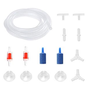 aquarium air pump accessories kit with 80 inch standard clear airline tubing, air stones, check valves, suction cups and connectors for fish tank