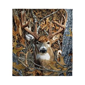 dawhud direct camo buck deer fleece blanket for bed, 75" x 90", queen size woodland fleece throw blanket for men, women and kids - super soft plush deer blanket throw, queen size blanket