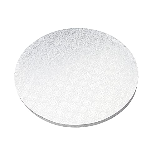 Spec101 Round Cake Boards Bulk 12pk - 10 Inch Cake Drum Round White Cardboard Base with 1/2 Inch Thick Smooth Foil Edge