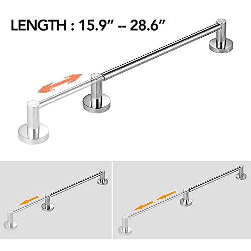 BESy Adjustable 15.9 to 28.6 Inch Single Bath Towel Bar Rack for Bathroom Accessories SUS304 Stainless Steel Towel Holder, Wall Mount with Screws Hand Towel Bar Rod Hotel Style, Polished Chrome