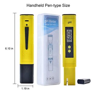 PH Meter for Brewing Water Quality Tester Hydroponics Aquarium RO System Pools, 0-14PH Automatic Temperature Compensation 0.01pH Accuracy, 0-60 Celsius, 3 Packs with Calibration Solution