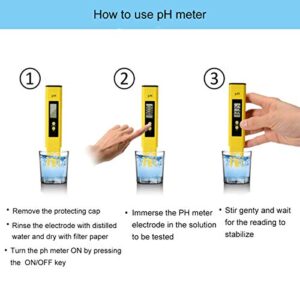 PH Meter for Brewing Water Quality Tester Hydroponics Aquarium RO System Pools, 0-14PH Automatic Temperature Compensation 0.01pH Accuracy, 0-60 Celsius, 3 Packs with Calibration Solution