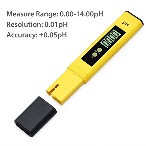 PH Meter for Brewing Water Quality Tester Hydroponics Aquarium RO System Pools, 0-14PH Automatic Temperature Compensation 0.01pH Accuracy, 0-60 Celsius, 3 Packs with Calibration Solution