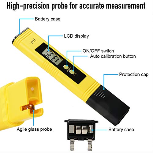 PH Meter for Brewing Water Quality Tester Hydroponics Aquarium RO System Pools, 0-14PH Automatic Temperature Compensation 0.01pH Accuracy, 0-60 Celsius, 3 Packs with Calibration Solution