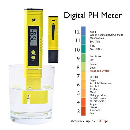 PH Meter for Brewing Water Quality Tester Hydroponics Aquarium RO System Pools, 0-14PH Automatic Temperature Compensation 0.01pH Accuracy, 0-60 Celsius, 3 Packs with Calibration Solution