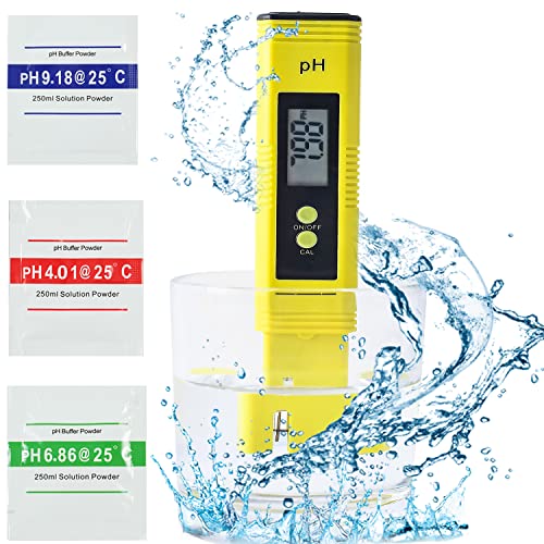 PH Meter for Brewing Water Quality Tester Hydroponics Aquarium RO System Pools, 0-14PH Automatic Temperature Compensation 0.01pH Accuracy, 0-60 Celsius, 3 Packs with Calibration Solution