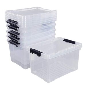 ggbin 22 quart plastic storage box with lid, black latching bins, 6 packs.