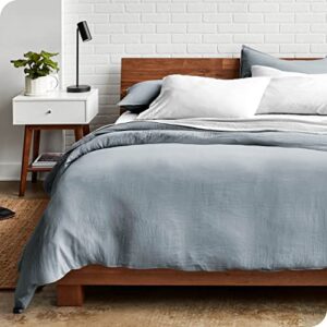 bare home sandwashed duvet cover queen size - premium 1800 collection duvet set - cooling duvet cover - super soft duvet covers (queen, sandwashed dusty blue)