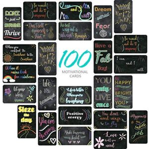 springflower 100 pack motivational quote cards-positive affirmation, encouragement, inspirational and kindness note cards for kids' lunch box-chalkboard design(business card size and blank back)