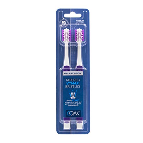 Ooak Toothbrush, Tapered V++Max Medium Bristles, 2 Count (Pack of 1) - Violet