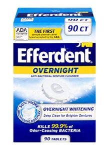 efferdent pm overnight clean anti-bacterial denture cleanser tablets, kills odor-causing bacteria with powerful oxi-action, 90 count (pack of 1)