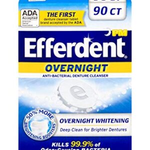 Efferdent PM Overnight Clean Anti-Bacterial Denture Cleanser Tablets, Kills Odor-Causing Bacteria with Powerful Oxi-Action, 90 Count (Pack of 1)