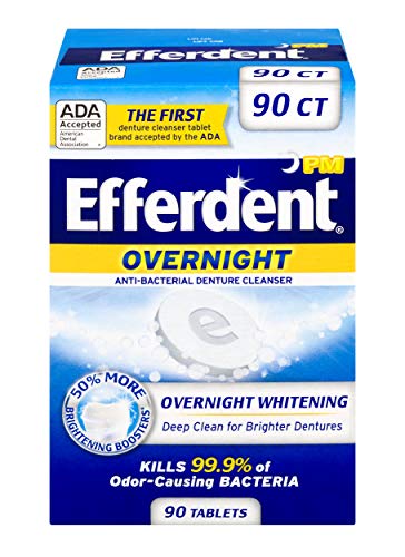 Efferdent PM Overnight Clean Anti-Bacterial Denture Cleanser Tablets, Kills Odor-Causing Bacteria with Powerful Oxi-Action, 90 Count (Pack of 1)