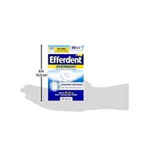 Efferdent PM Overnight Clean Anti-Bacterial Denture Cleanser Tablets, Kills Odor-Causing Bacteria with Powerful Oxi-Action, 90 Count (Pack of 1)