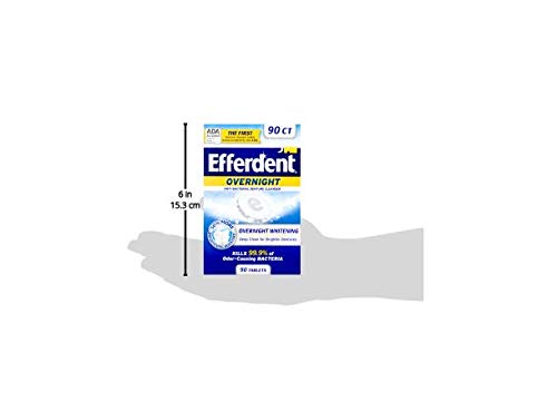 Efferdent PM Overnight Clean Anti-Bacterial Denture Cleanser Tablets, Kills Odor-Causing Bacteria with Powerful Oxi-Action, 90 Count (Pack of 1)