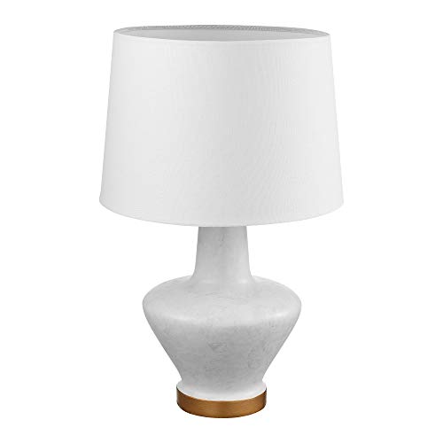 Globe Electric 67619 Serena 18" Table Lamp, Faux Stone Base, Accents, Fabric Shade, 5-Foot Clear Cord, Socket Rotary Switch, White with Gold