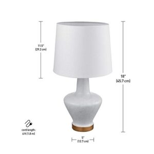 Globe Electric 67619 Serena 18" Table Lamp, Faux Stone Base, Accents, Fabric Shade, 5-Foot Clear Cord, Socket Rotary Switch, White with Gold