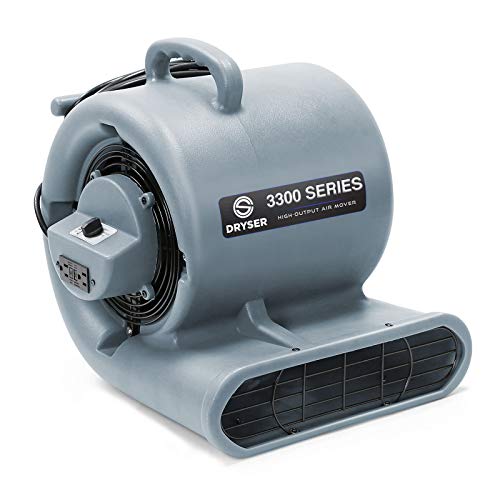 Dryser Air Mover Carpet Dryer 3 Speed 1/3 HP Industrial Floor Fan with 2 GFCI Outlets - Gray Stackable Carpet Drying Fan Blower