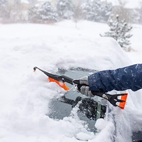 BIRDROCK HOME 24" Snow Brush with Detachable Ice Scraper for Car | 9" Wide Bristle Brush | Size: Car & Small SUV | Lightweight Aluminum Body with Ergonomic Grip