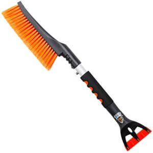 BIRDROCK HOME 24" Snow Brush with Detachable Ice Scraper for Car | 9" Wide Bristle Brush | Size: Car & Small SUV | Lightweight Aluminum Body with Ergonomic Grip