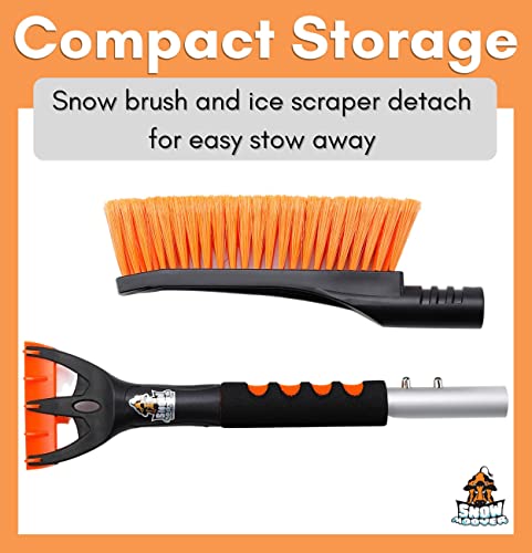 BIRDROCK HOME 24" Snow Brush with Detachable Ice Scraper for Car | 9" Wide Bristle Brush | Size: Car & Small SUV | Lightweight Aluminum Body with Ergonomic Grip