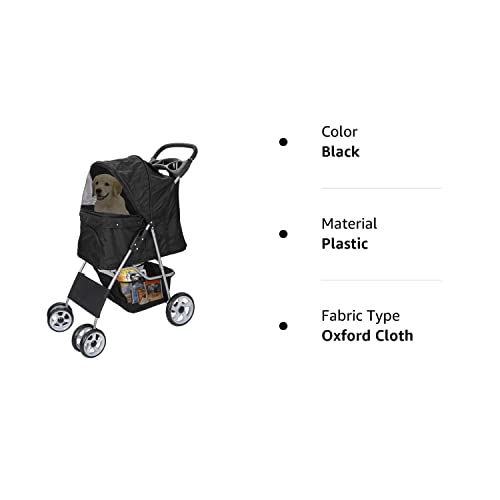 Pet Stroller 4 Wheels Dog Cat Stroller for Small Medium Dogs Cats Foldable Puppy Stroller with Storage Basket and Cup Holder