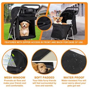 Pet Stroller 4 Wheels Dog Cat Stroller for Small Medium Dogs Cats Foldable Puppy Stroller with Storage Basket and Cup Holder