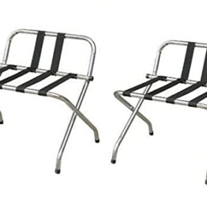 AMENITIES DEPOT Folding Chrome Stainless Steel Luggage Rack with Back “2-Pack ” …